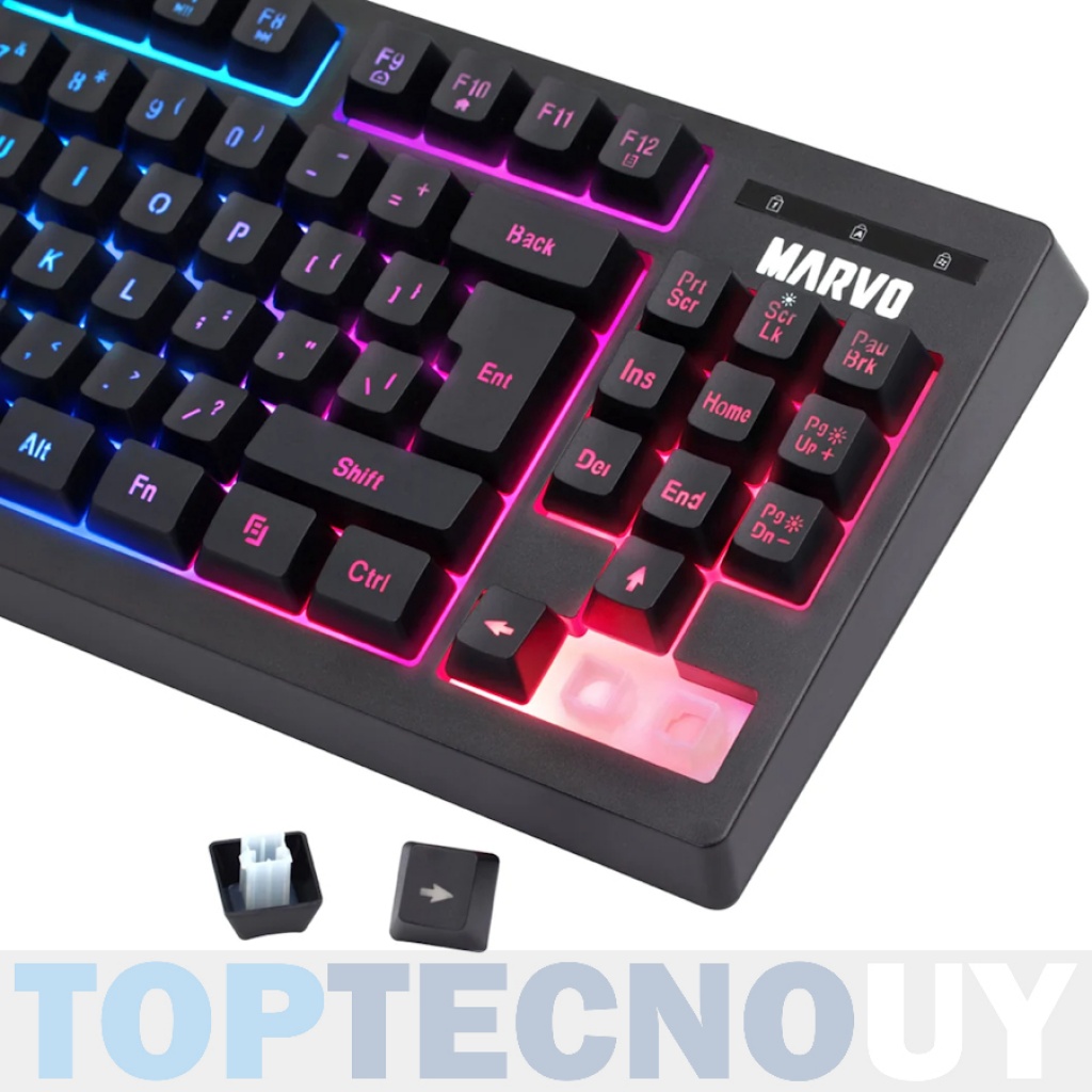 TECLADO MEMBRANA GAMER EN ESPAÑOL MARVO GAMING K607 LUCES LED RGB COLORES GAMERS Teclado