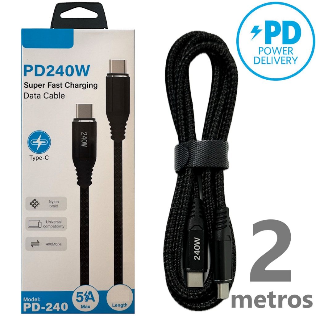 CABLE USB-C MACHO-MACHO TIPO C PD 240W 2M METROS CELULARES TABLETAS ...