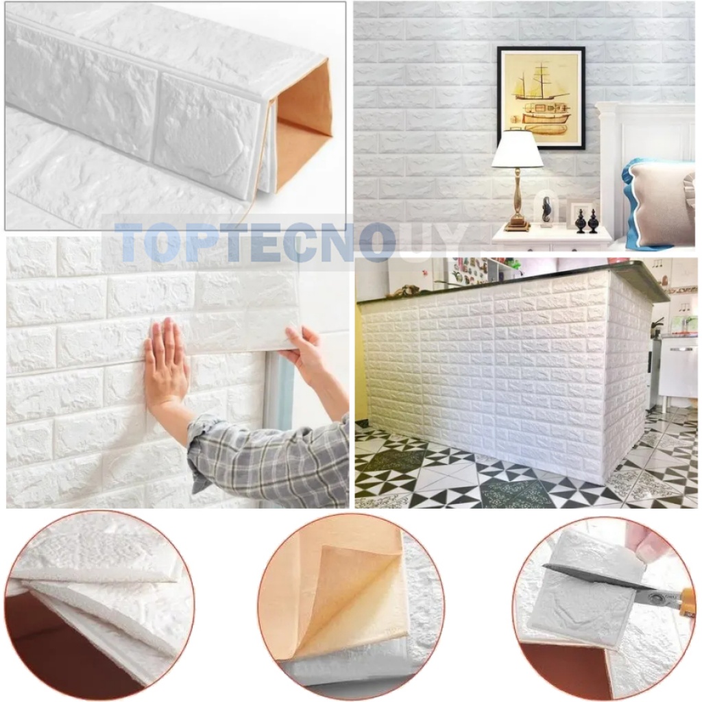 PACK X10 PLACA PANEL BLANCA REVESTIMIENTO PARED AUTOADHESIVA 70X77CM HOGAR